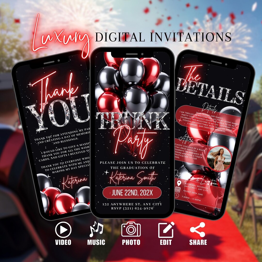 Trunk Party Invitation, Red Law Graduation Send off Invite, Digital ...