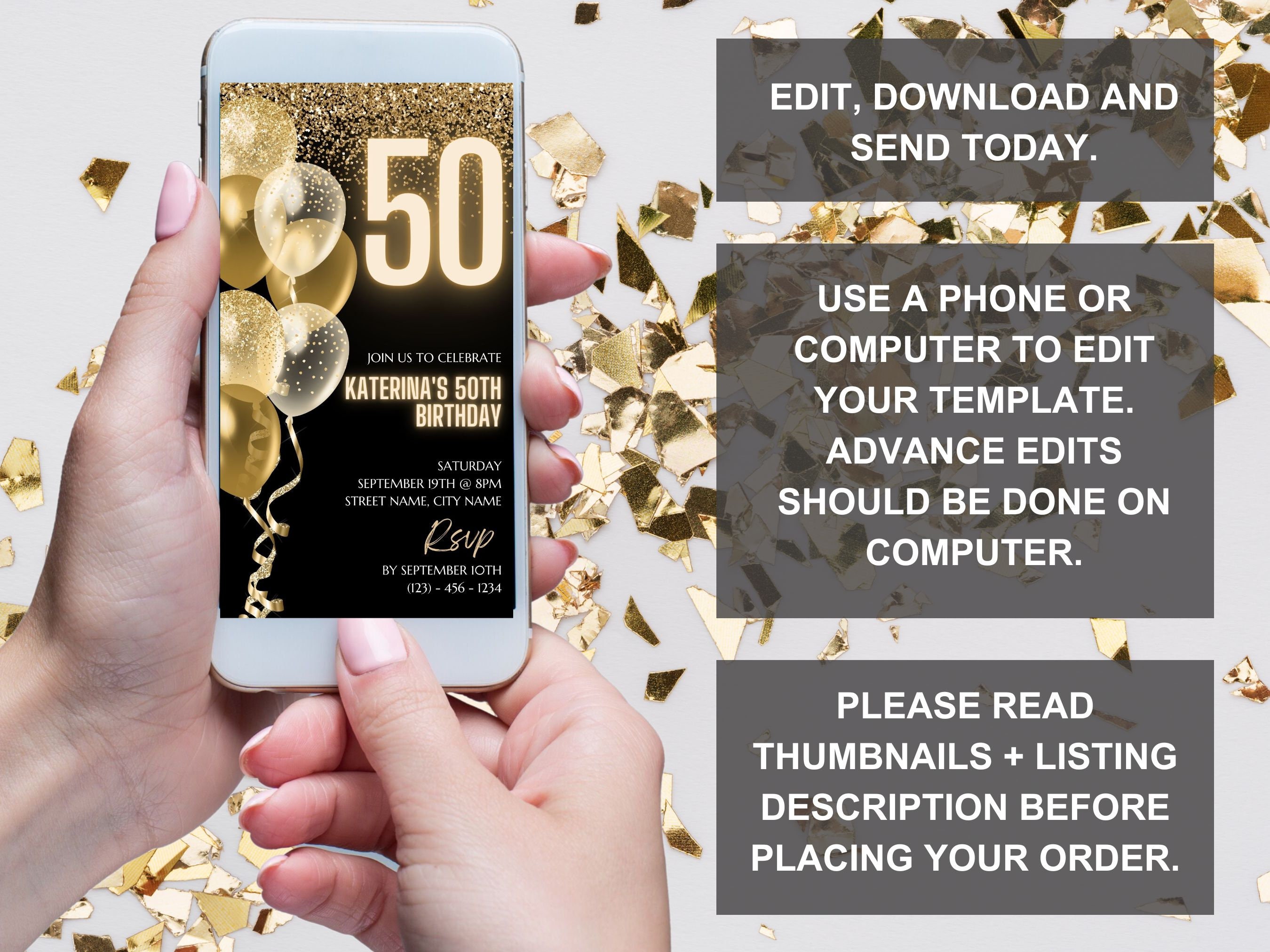 50th Digital Birthday Invitation Electronic 50th Phone Party - Etsy