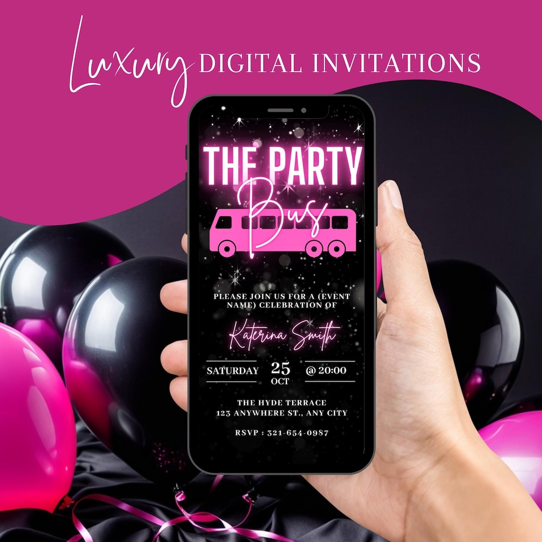 Digital VIP Party Bus Invitation, Limo Birthday Party Invite, Pink ...
