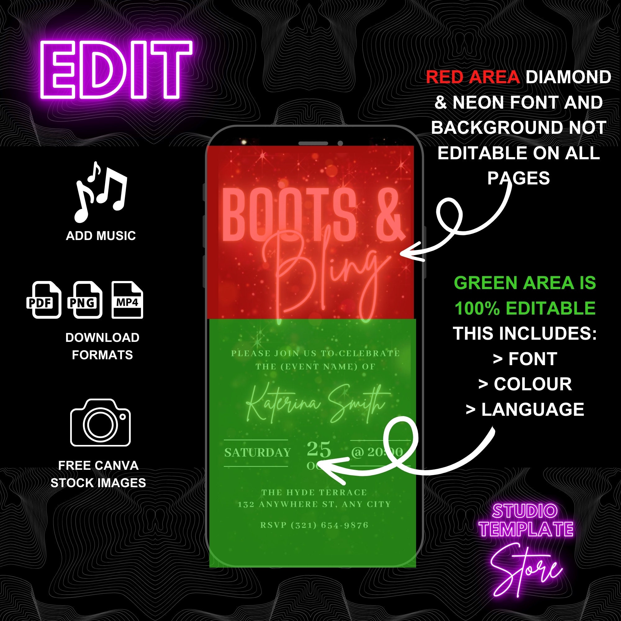 Digital Flyer Boots and Bling Invitation, Cowboy Boots Birthday Video ...