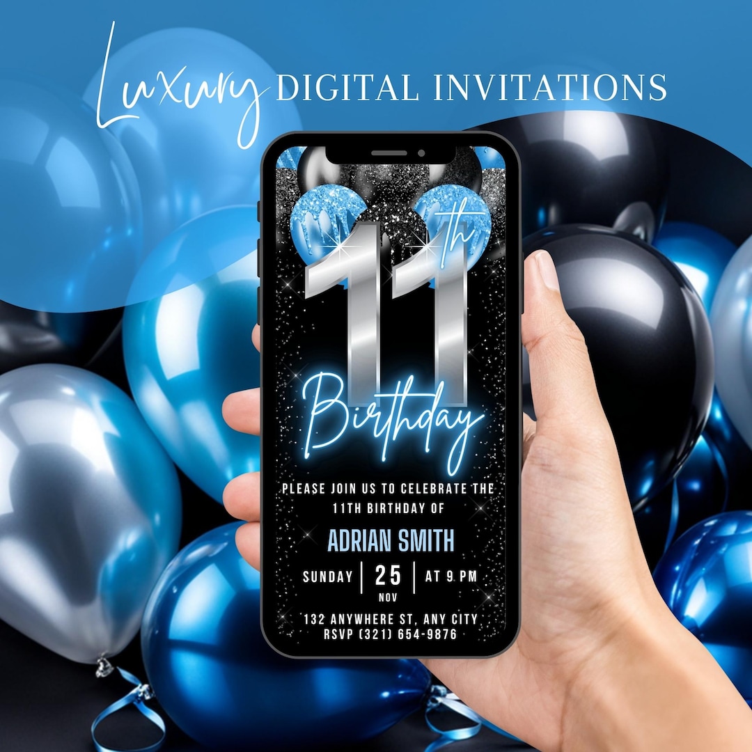 Digital 11th Birthday Invitation, Turning 11 Video Invite for Boys ...