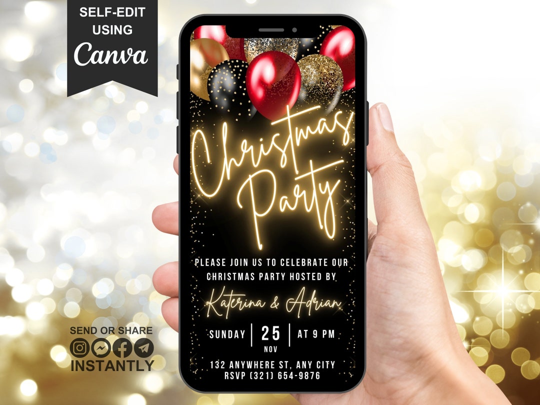 Digital Christmas Party Invitation, Electronic Phone Text Message Email ...