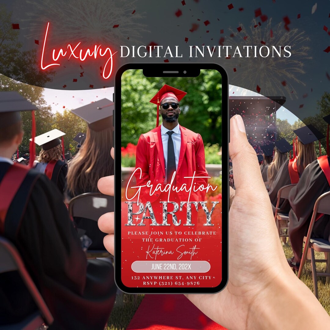 Red Graduation Party Invitation, Digital Class of 2025 Graduation ...