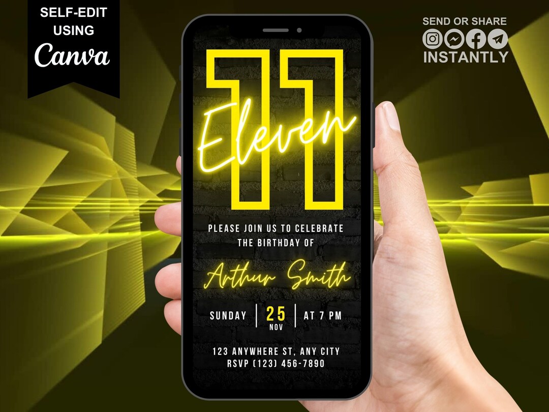 11th Digital Flyer Birthday Invitation, Sweet Eleventh Party Invite for ...