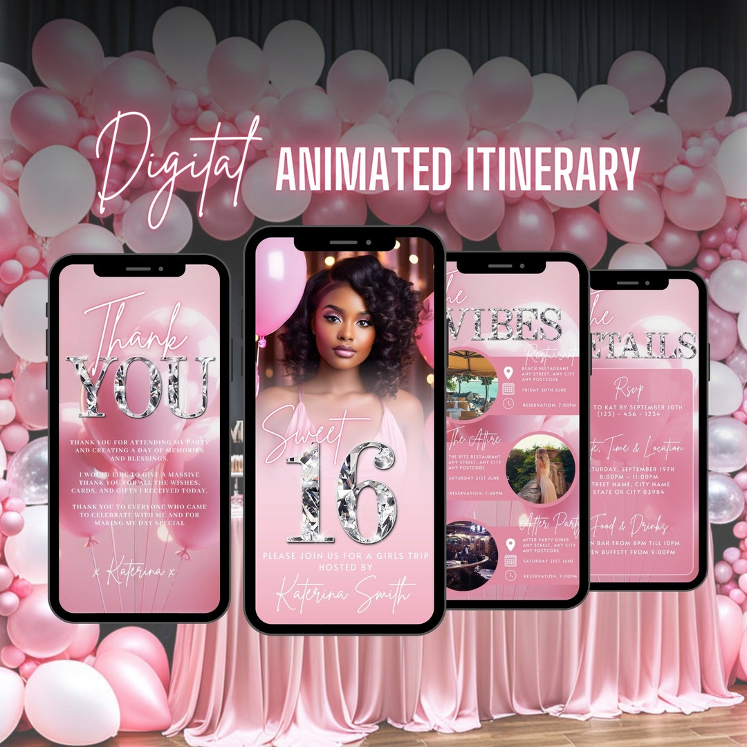 Digital Sweet 16th Birthday Invitation, Animated Sweet Sixteen Party ...