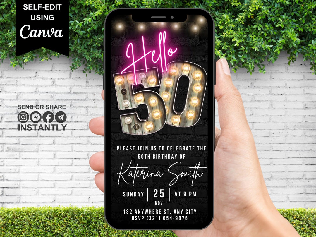 Digital Hello Fifty 50 Birthday Invitation, Animated 50th Backyard BBQ ...
