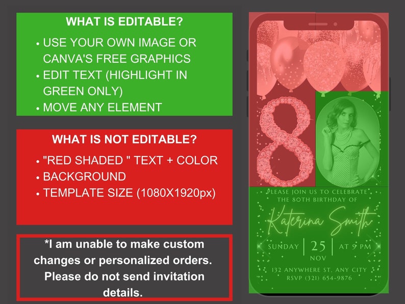 Digital Eighty 80th Birthday Invitation Template Electronic Etsy