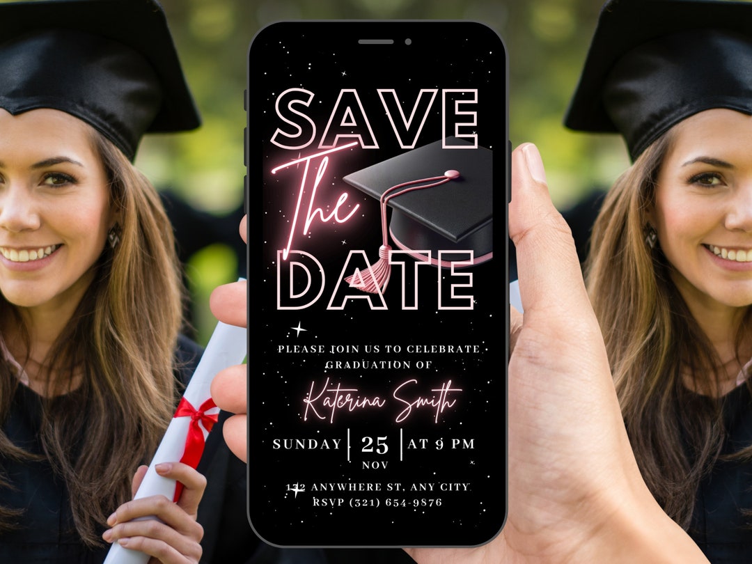Digital Save the Date Graduation Invitation, Animated Blush Pink ...