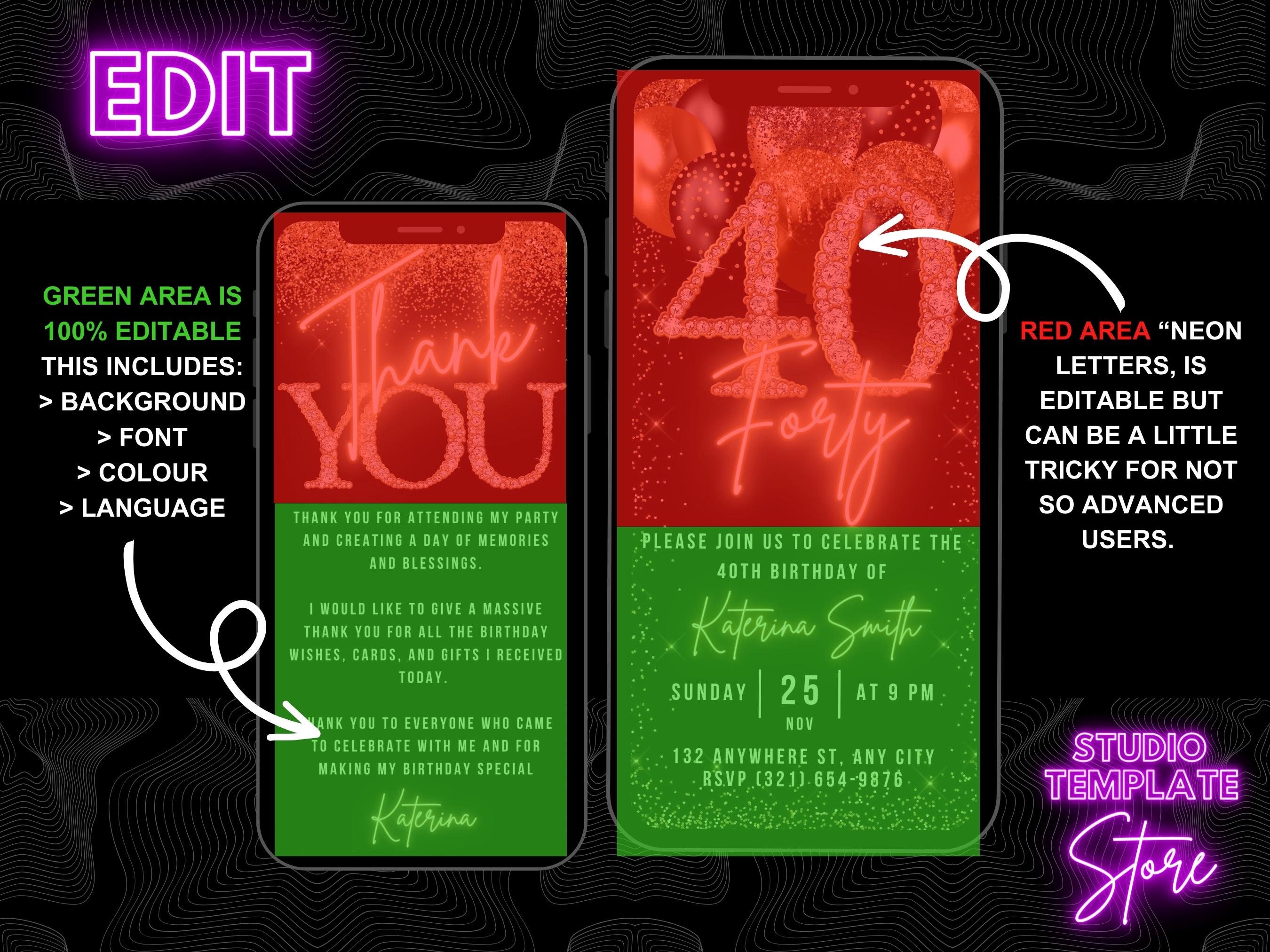 40th Digital Flyer Birthday Invitation, Animated Forty Black Gold ...