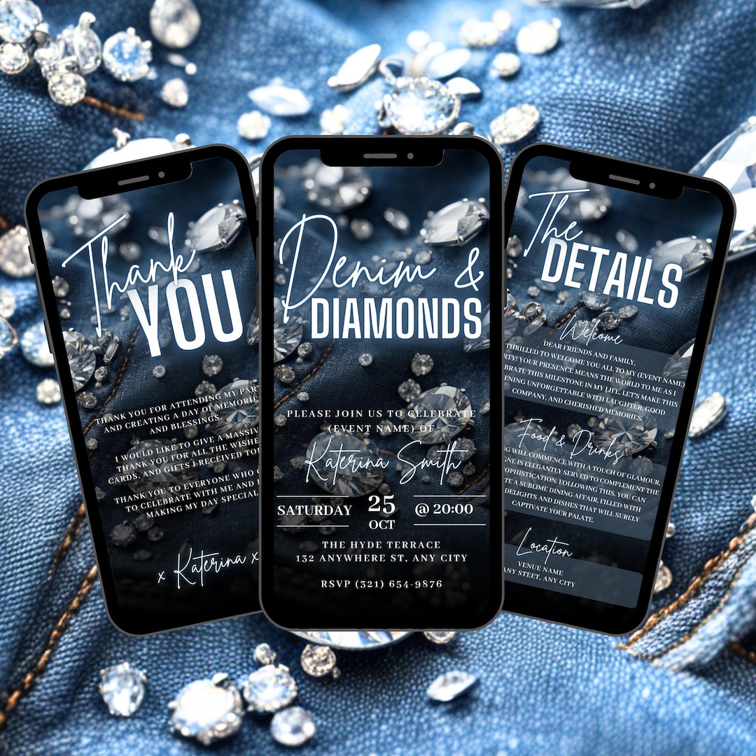 Digital Denim & Diamonds Flyer Invitation, Animated Birthday Dinner ...