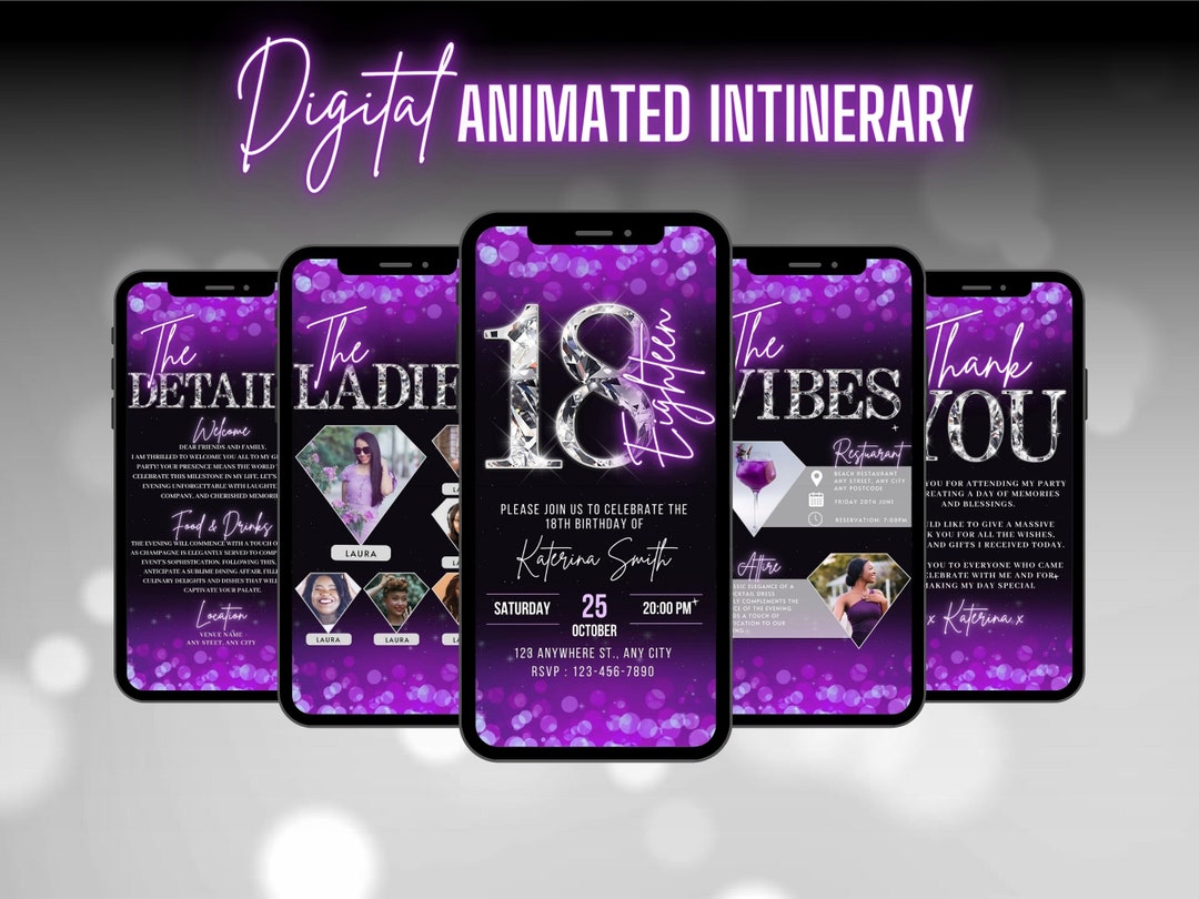 Digital 18th Birthday Invitation, Animated Purple 18th Milestone ...