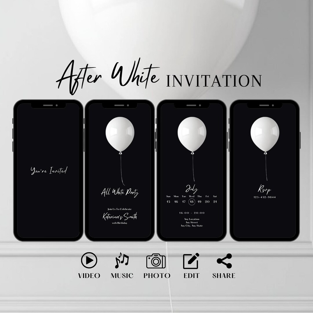 Minimalist All White Party Invitation, Elegant Animated Birthday Invite ...