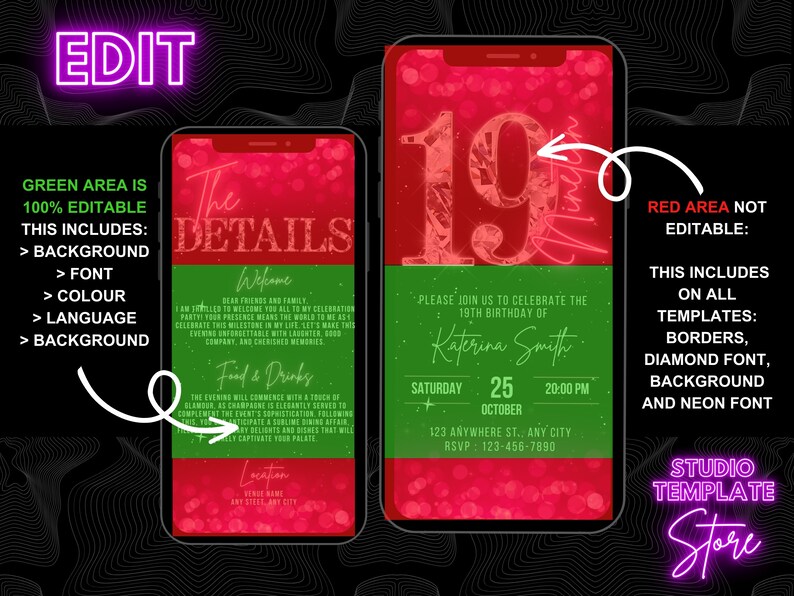 Digital 19th Birthday Invitation, Animated Nineteenth Dinner Party ...