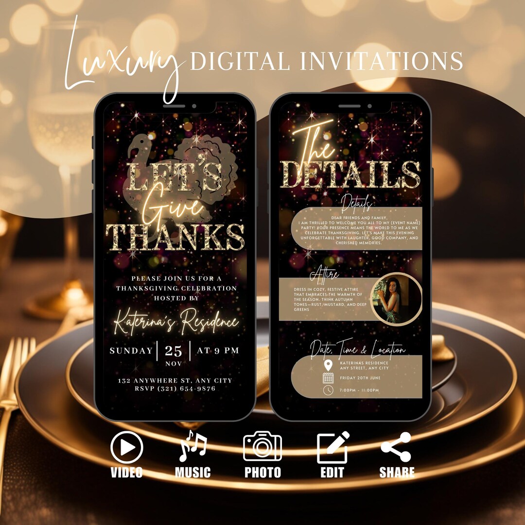 Digital Lets Give Thanks Invitation, Electronic Fall Party Video Invite ...