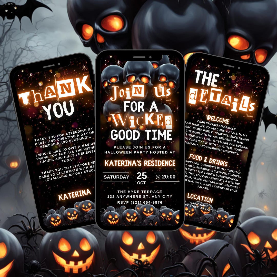 Digital Wicked Good Time Party Invitation, Download Halloween Skull ...