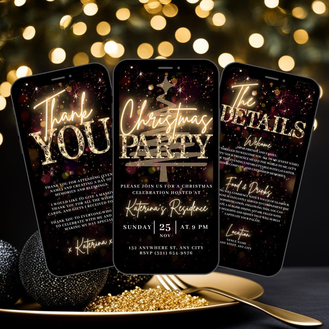 Digital Christmas Party Invitation, Animated Xmas Video Invite, Elegant ...