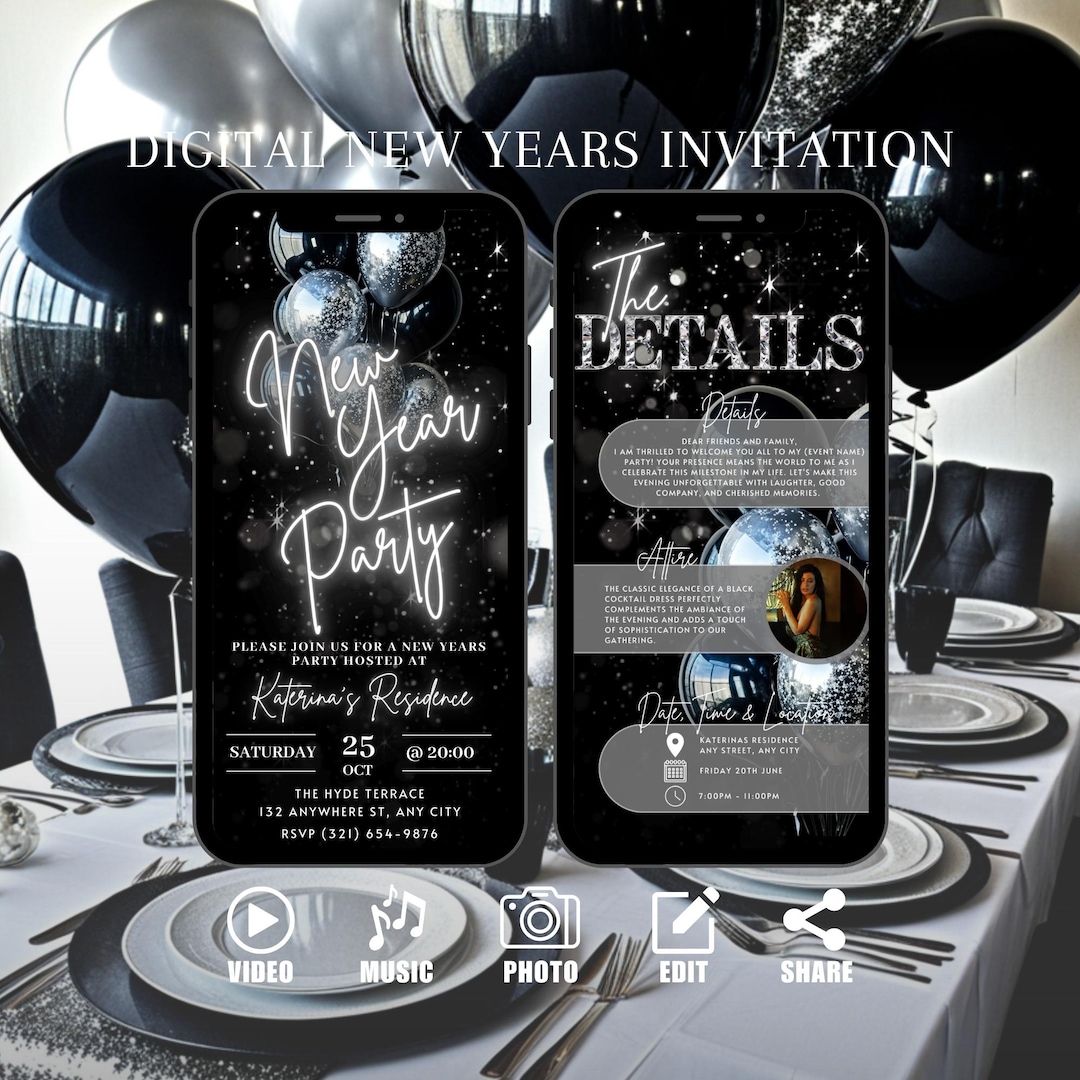 Digital New Years Party Invitation, Animated NYE 2025 Celebration ...