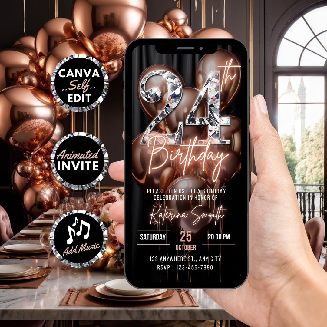 Digital 24th Birthday Invitation, Animated Dinner Party Invite for ...