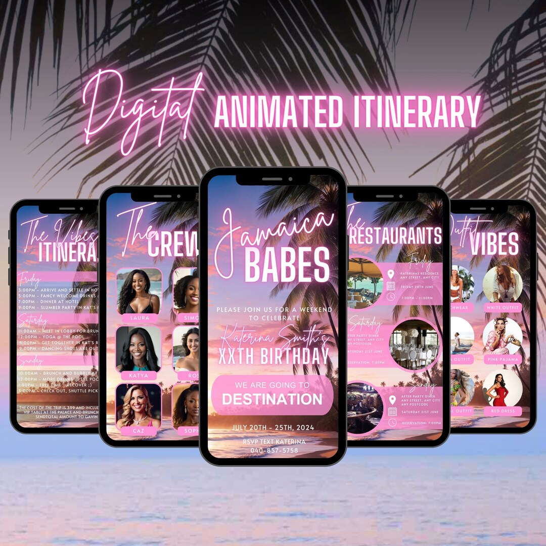 Digital Jamaica Weekend Invitation, Animated Pink Palm Travel Negril ...