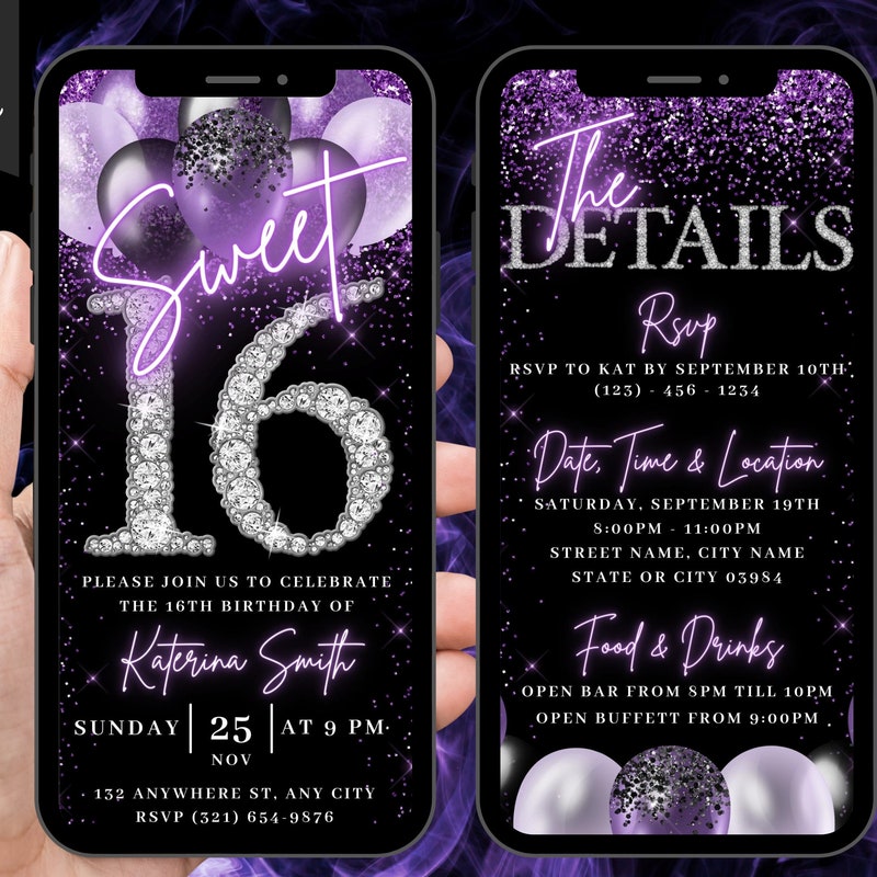 16th Party Invite Purple - Etsy