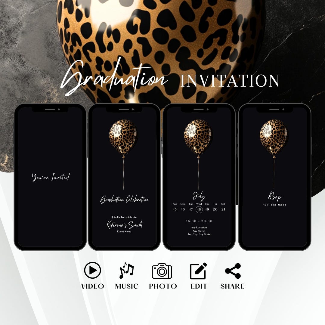 Minimalist Leopard Graduation Celebration Invitation, Elegant Animated ...
