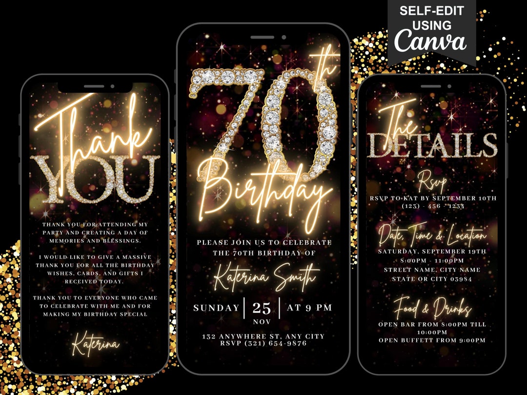 Digital 70th Birthday Party Video Invitation, 70th Invite for Her ...