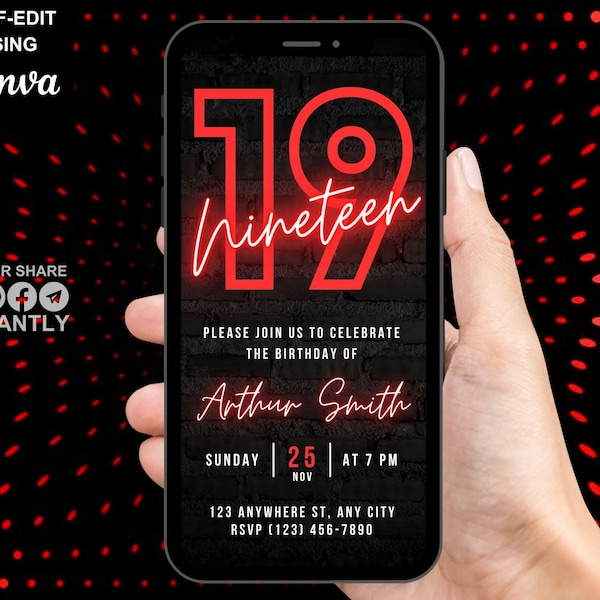 19th Birthday Party Invitations - Etsy