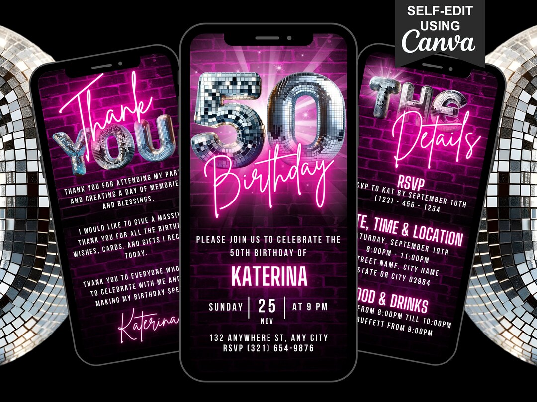 Digital 50th Birthday Invitation, Animated Fifty Party Invite, Video ...