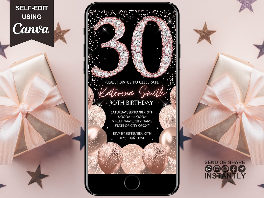 30th Birthday Digital Invitation, Electronic 30th Birthday Party Invite ...