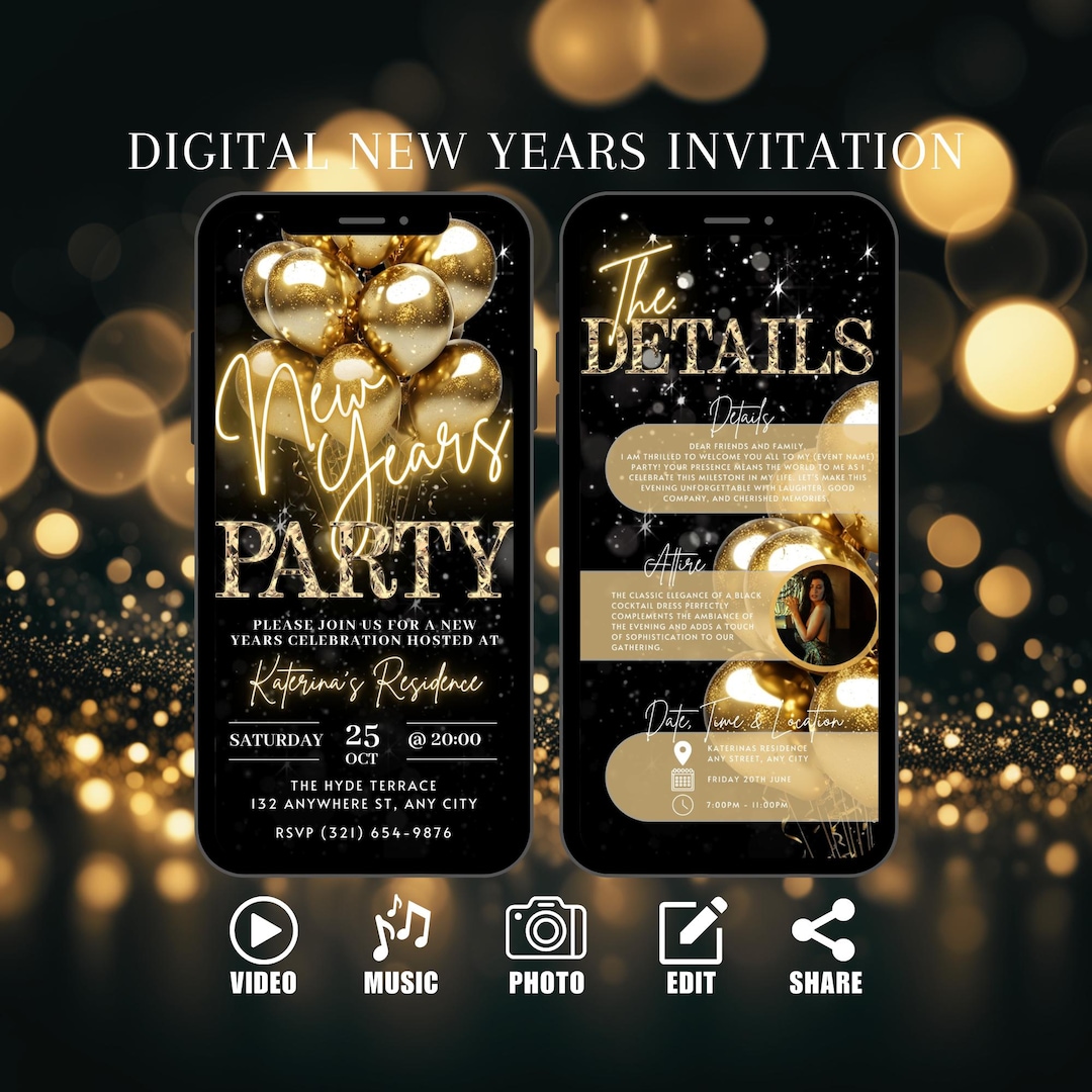 Digital New Years Eve Party Invitation, Animated 2025 NYE Celebration ...