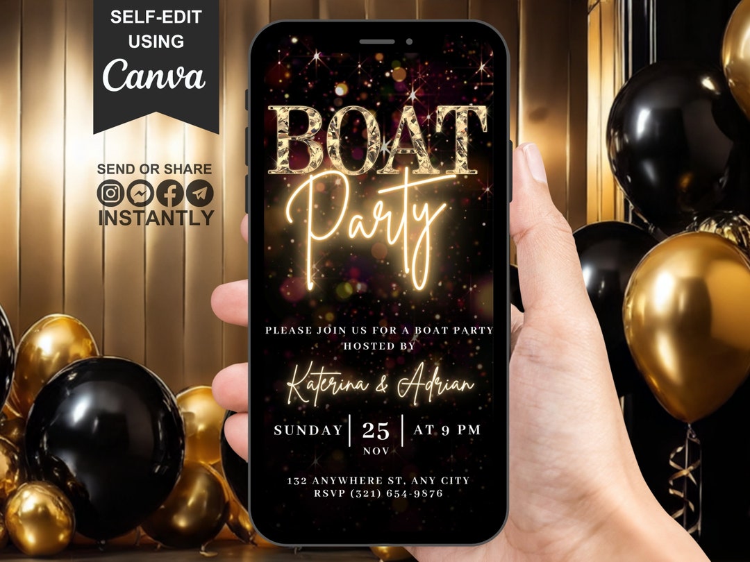 Digital Boat Party Invitation, Animated Yacht Party Invite, Gold ...