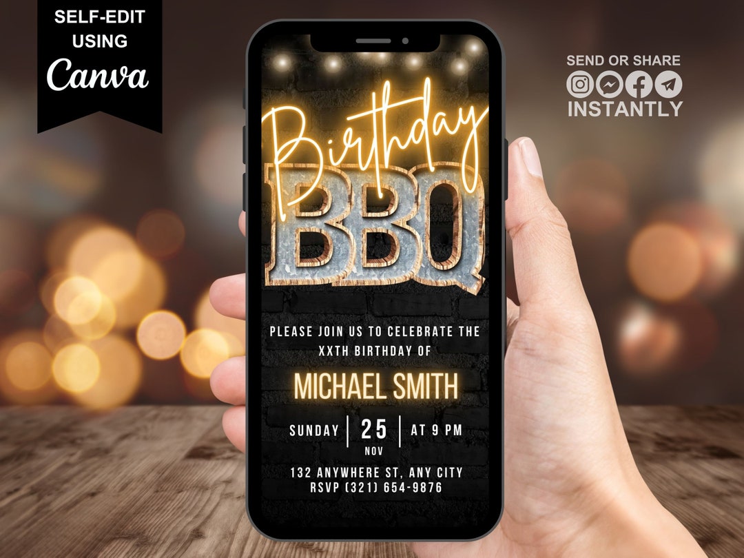 Digital Birthday BBQ Party Invitation, Backyard Barbecue Virtual Invite ...