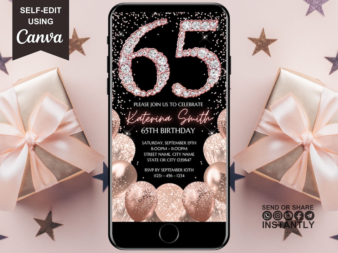 65th Birthday Digital Invitation, Electronic 65th Birthday Party Invite ...