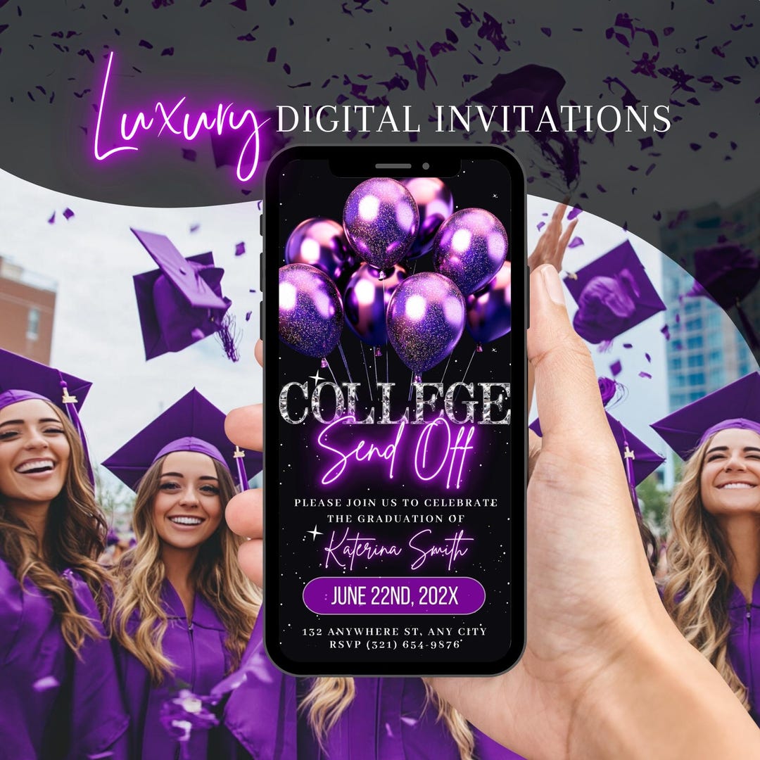 Graduation College Send off Invitation, Purple Trunk Party Invite, Send ...