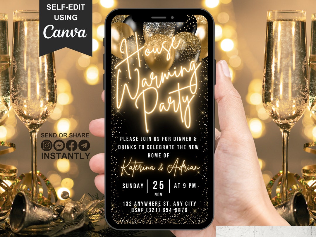Digital Housewarming Party Invitation, Animated New Home Invite, Black ...