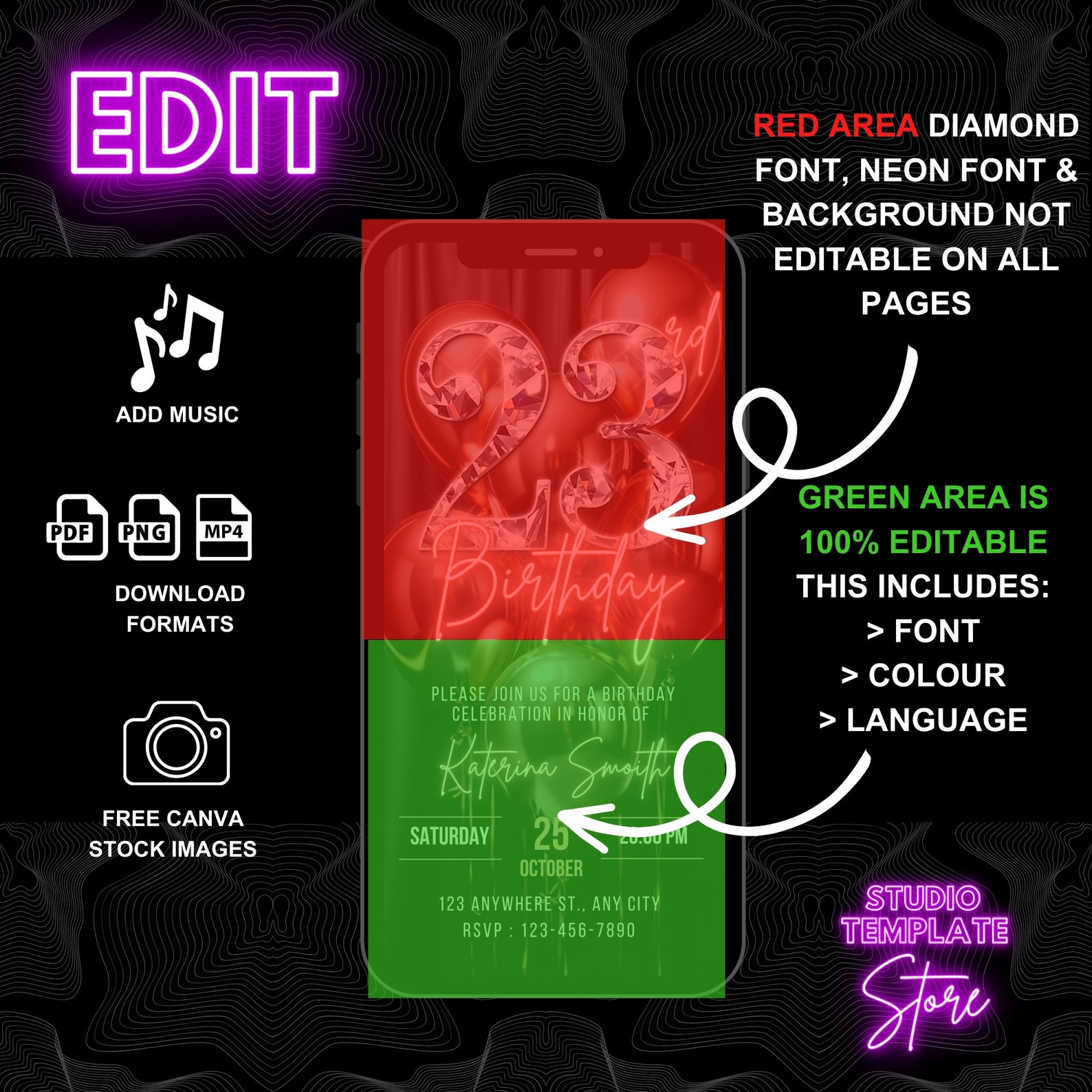 Digital 23rd Birthday Invitation, Animated Dinner Party Invite for ...