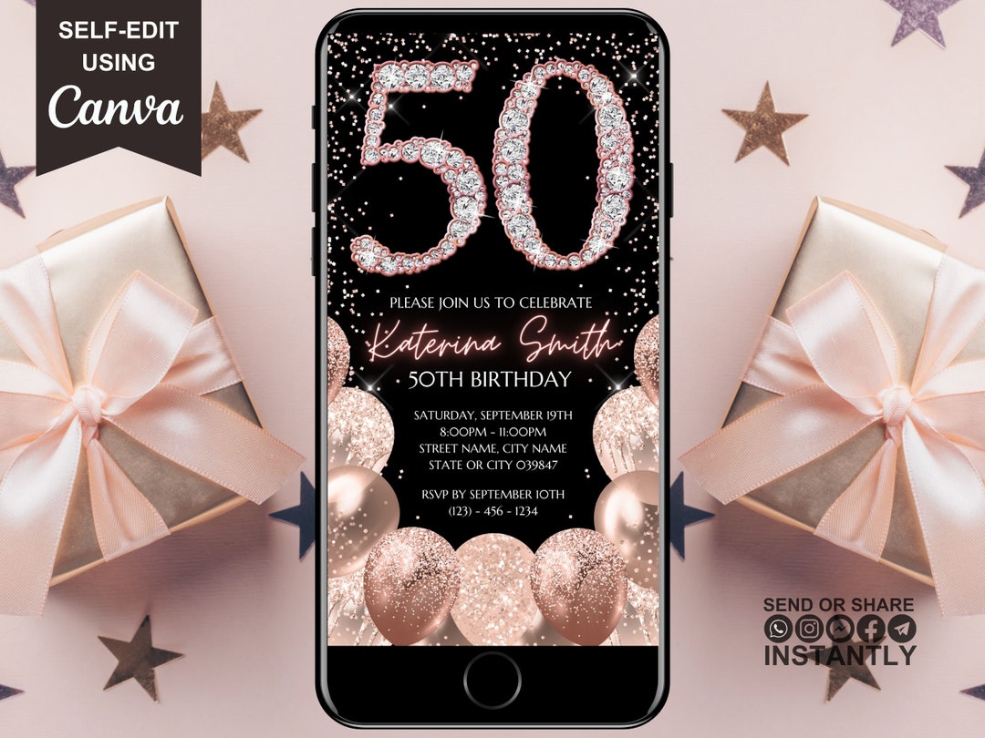 50th Birthday Digital Invitation Electronic 50th Birthday - Etsy