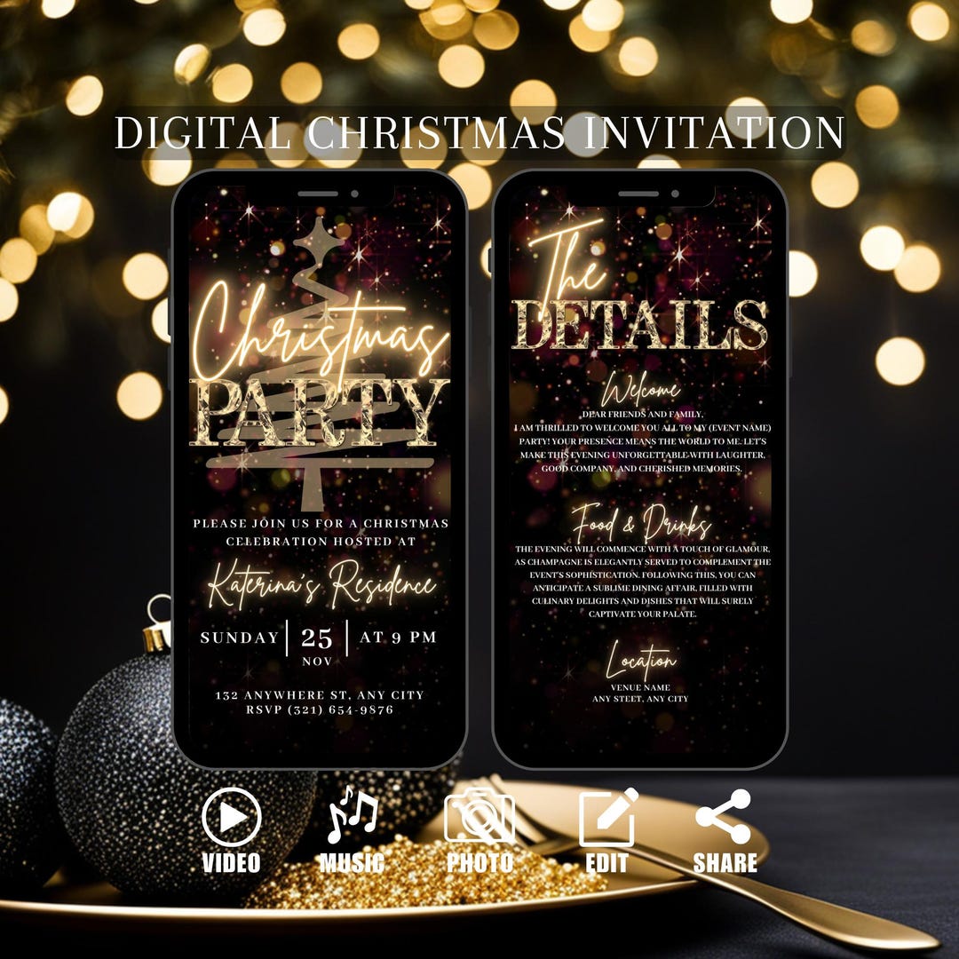Digital Christmas Party Invitation, Animated Xmas Video Invite, Elegant ...