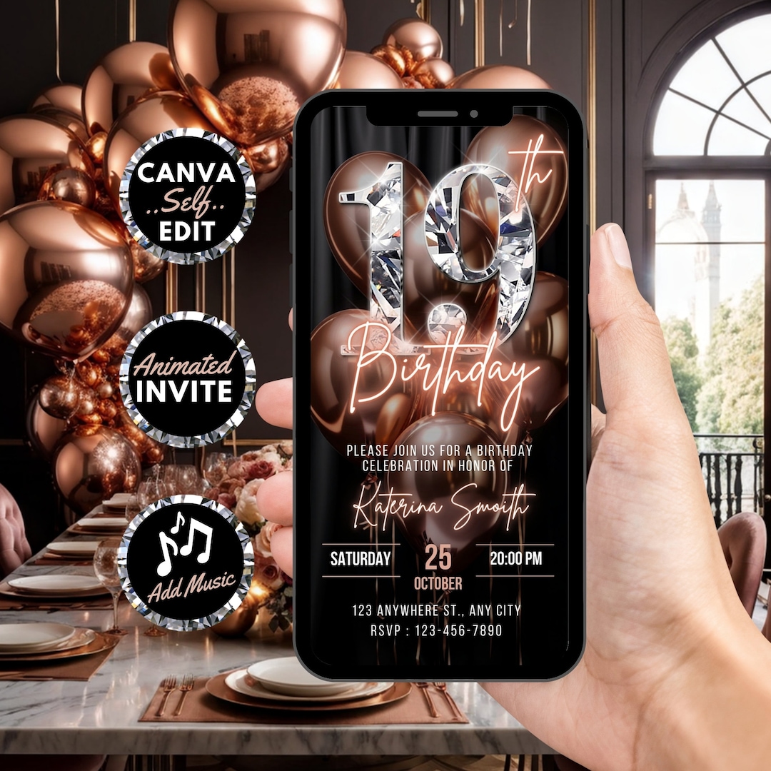 Digital 19th Birthday Invitation, Animated Nineteenth Teenager Party ...