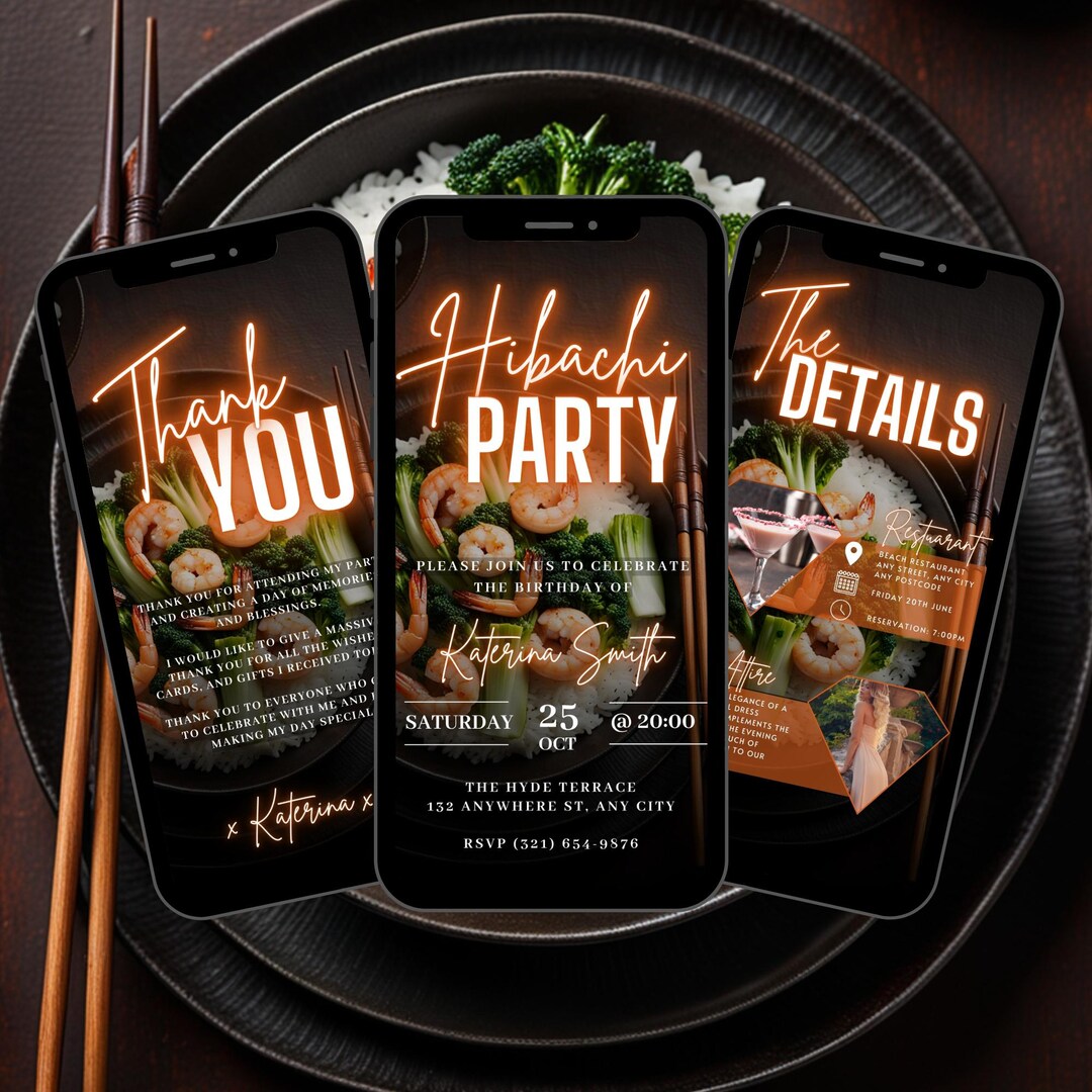 Digital Hibachi Flyer Invitation, Animated Birthday Dinner Party Invite ...