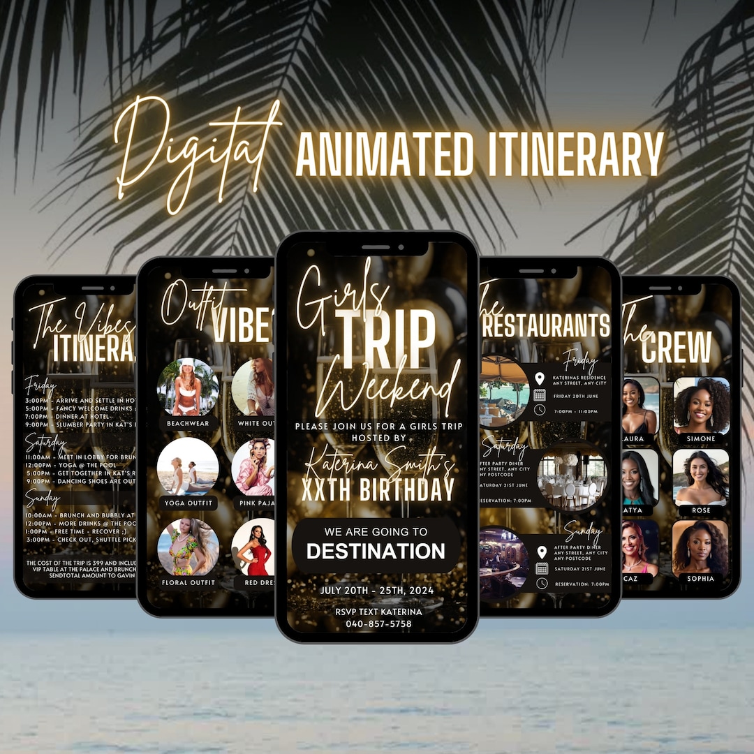 Digital Girls Weekend Trip Invitation, Animated Birthday Travel ...