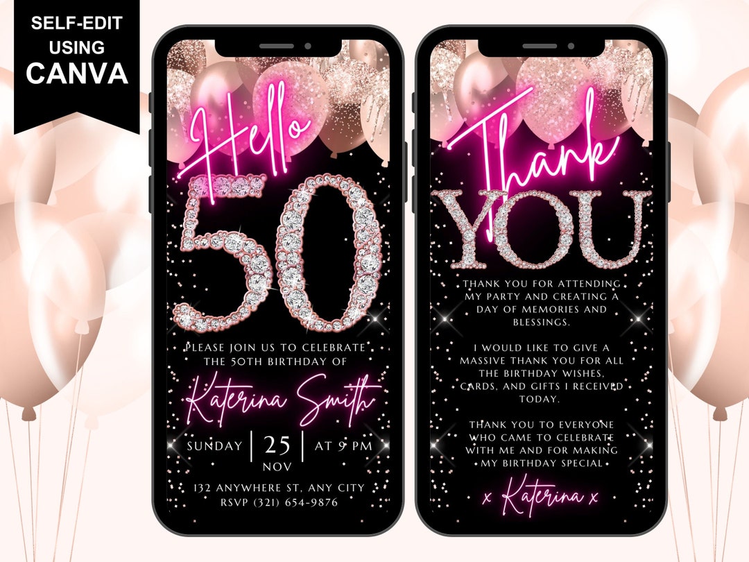 50th Birthday Digital Hello Invitation, Electronic 50th Birthday Party ...