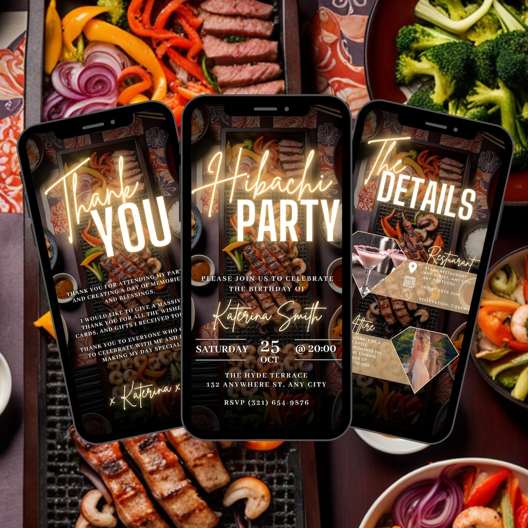 Digital Hibachi Flyer Invitation, Animated Birthday Dinner Party Invite ...