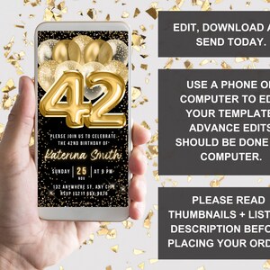 42nd Birthday Digital Invitation, Electronic Birthday Party Invite ...