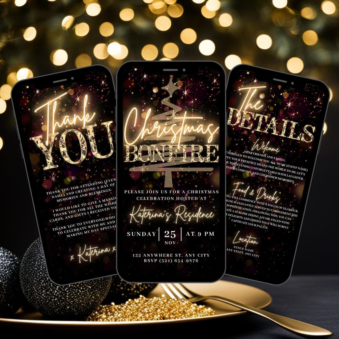Digital Christmas Bonfire Invitation, Animated Xmas Party Video Invite ...