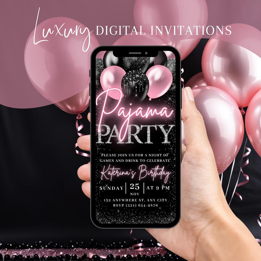 Digital Pajama Party Birthday Invitation, Animated Pjs Fun Girls Night ...