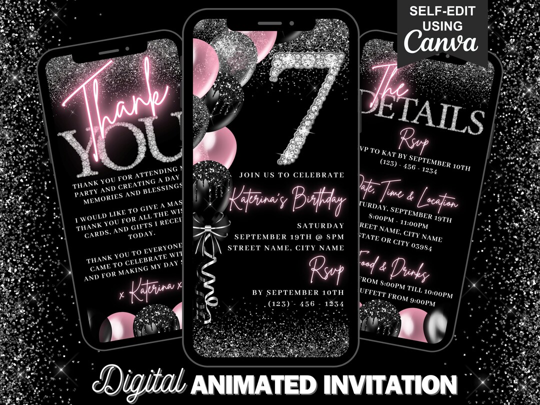 7th Digital Flyer Birthday Invitation, Blush Pink Sweet Seven Invite ...