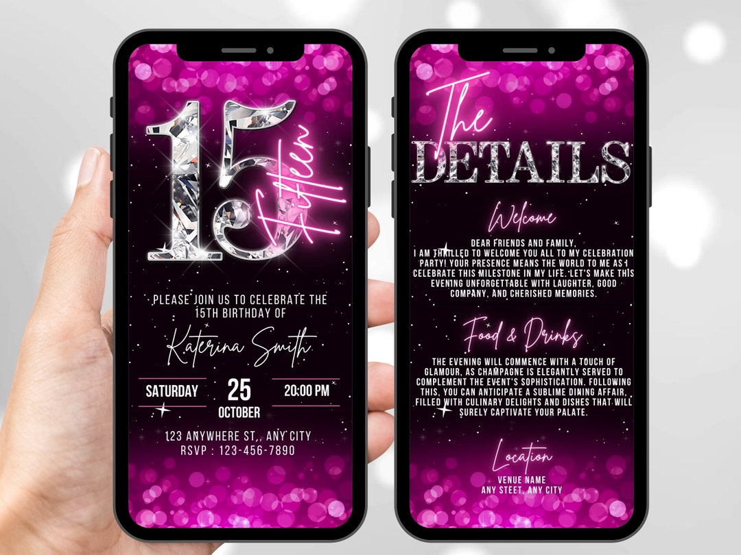 Digital 15th Birthday Invitation, Animated Sweet Fifteen Party Evite ...