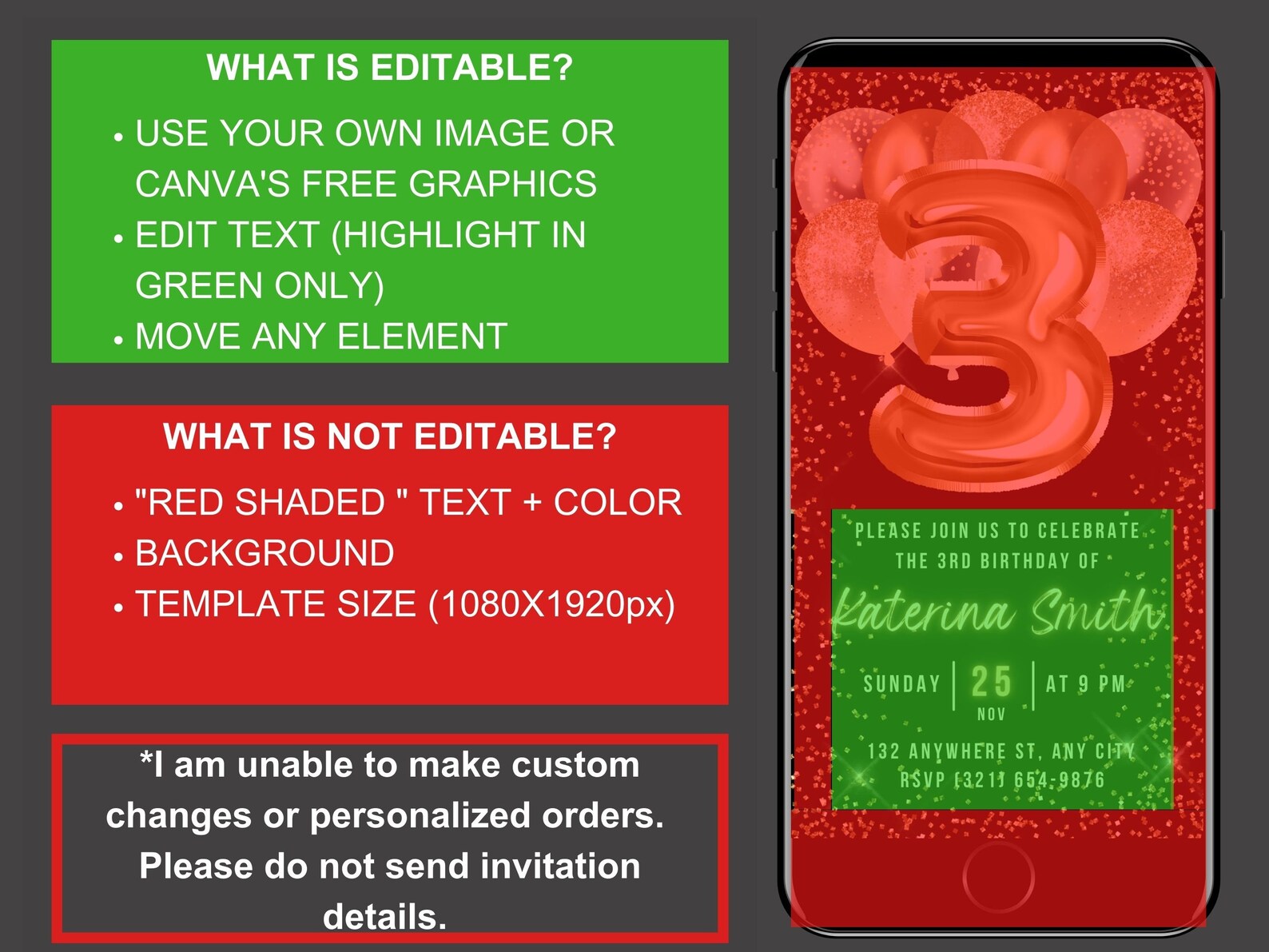 3rd Digital Flyer Birthday Invitation, Kids Animated Turning Three Gold ...