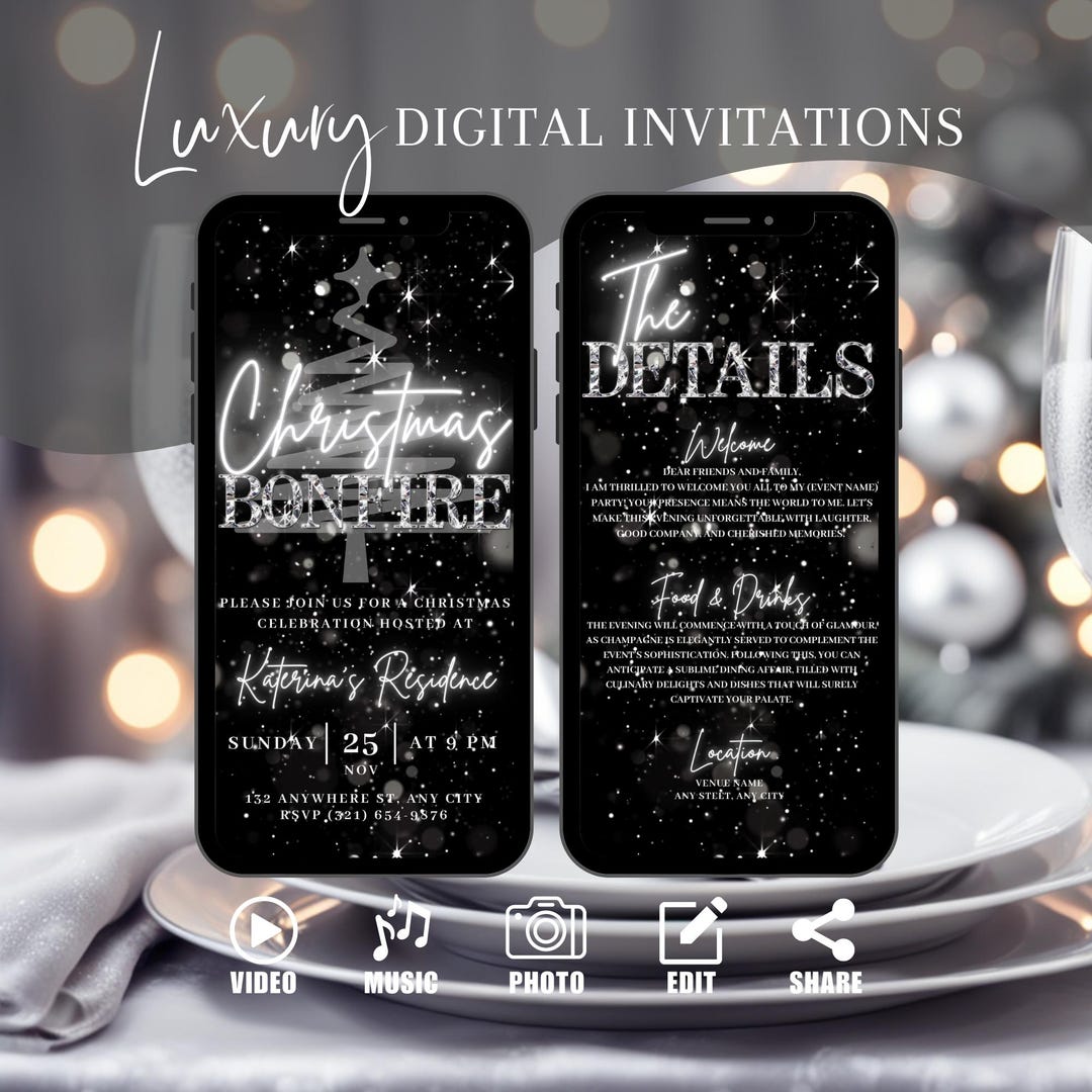 Digital Christmas Bonfire Invitation, Electronic Xmas Party Video ...